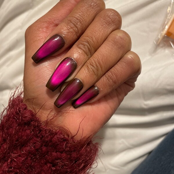 Tinted Cat Eye Polish Wine Glossy Matte Handmade Press on Nails - Etsy