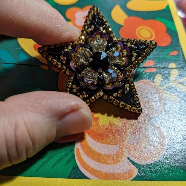 Handmade Star Brooch, Embroidered Celestial Brooch, Black Star Jewelry ...