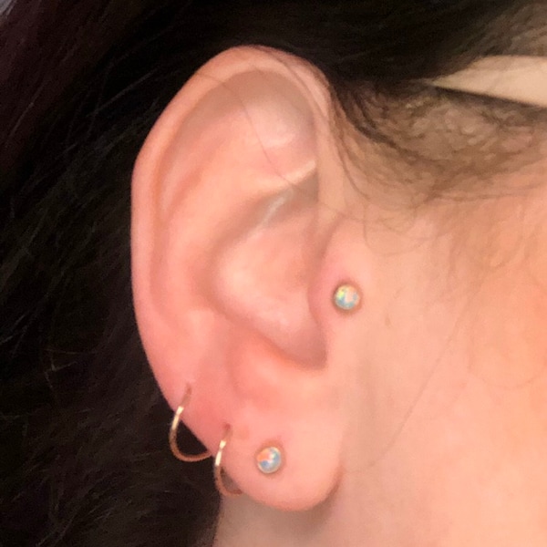 Opal Gold Hoops Cartilage Earrings - Dainty Silver Double Ear Hoops ...