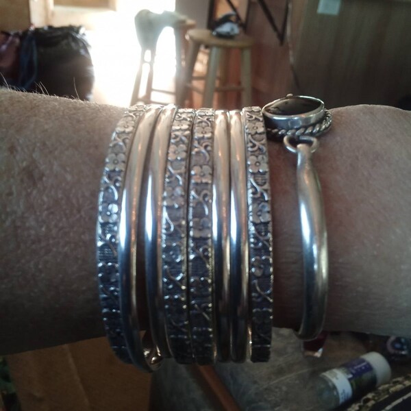 Stacking Bangle in Sterling Silver, Sterling Silver Bangle Set, Set of ...