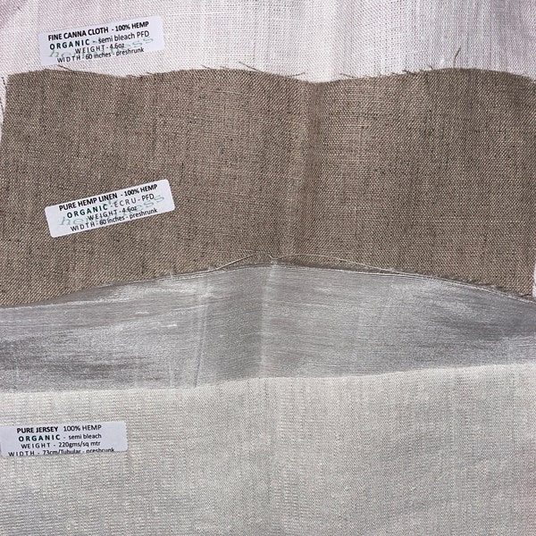 Individual Sustainable Hemp Fabric Swatch Pieces - A5 Size | Organic ...