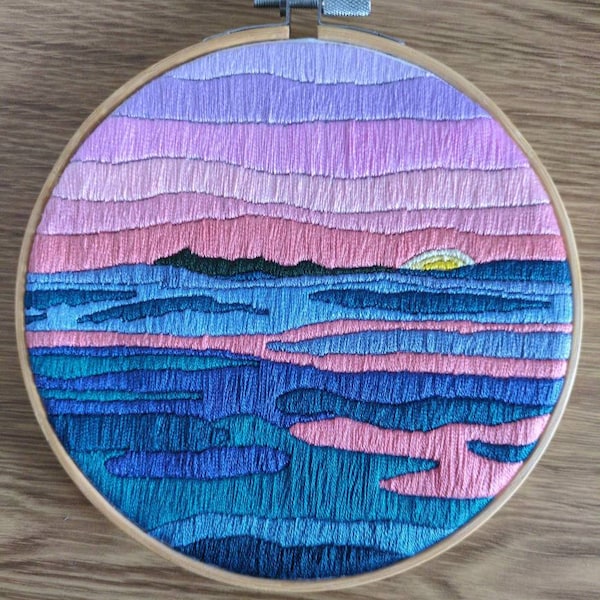Sunset Ocean Scene Embroidery Pattern Satin Stitch Digital Pattern for ...