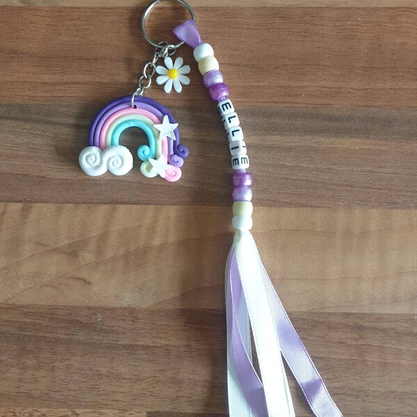 Handmade Personalised Rainbow Keyring With Pony Beads - Etsy UK