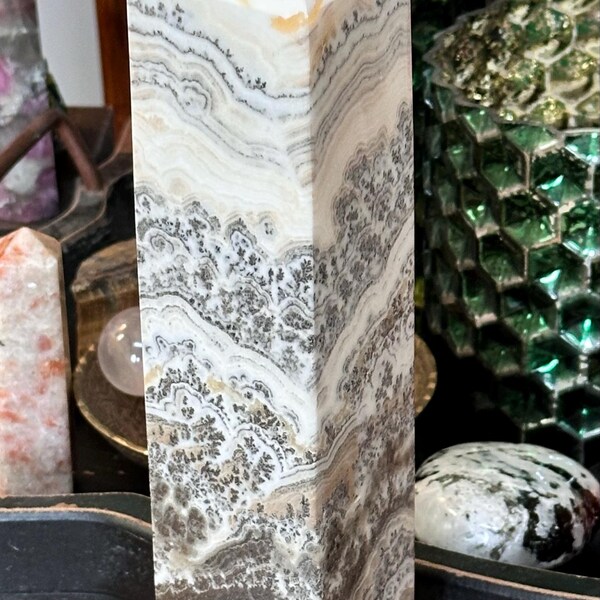 Natural Malachite Slab With Plastic Stand - Vibrant Green Swirls for ...