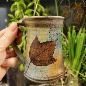Coffee Mug Handmade Pottery Leaf Hand 10-12 Oz - Etsy