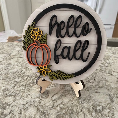 Round Miniature Hello Fall Sign, Mini 4 or 6 Inch Sign, Tiered Tray ...