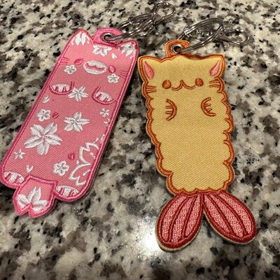 Cute Cat Embroidered Tag Keychain Kawaii Neko Jet Tags tamago, Sakura ...