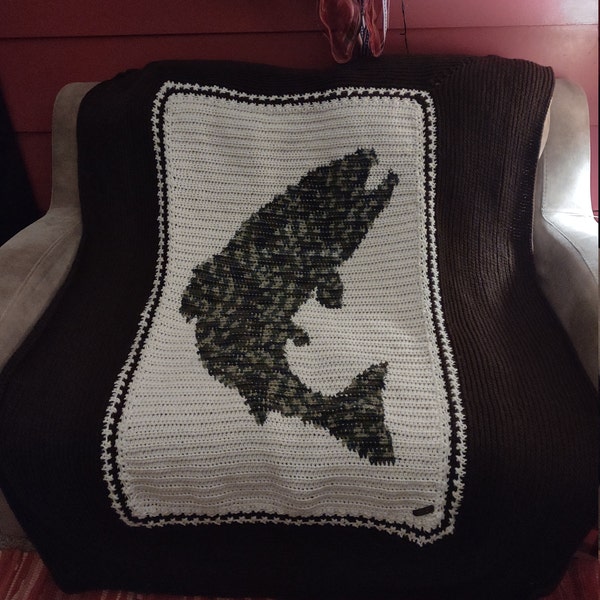 Fish on Blanket Crochet Pattern: Fisherman Afghan, Cabin Decor (PDF ...