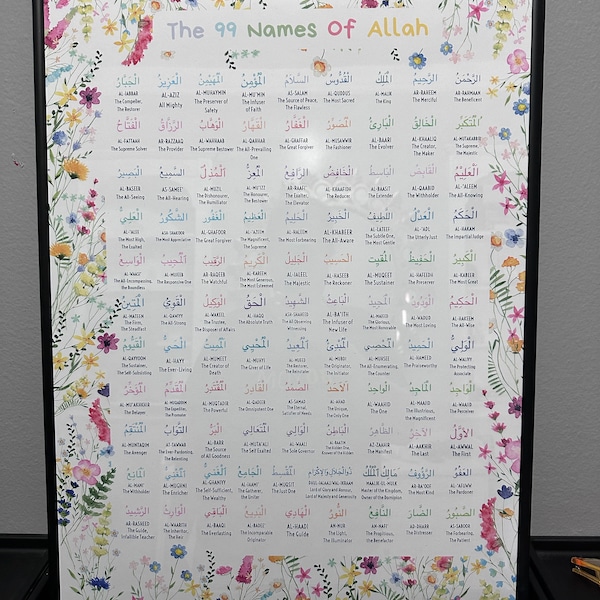 The 99 Name of Allah and the Prophets in Islam Prints. A3 Flower Print ...
