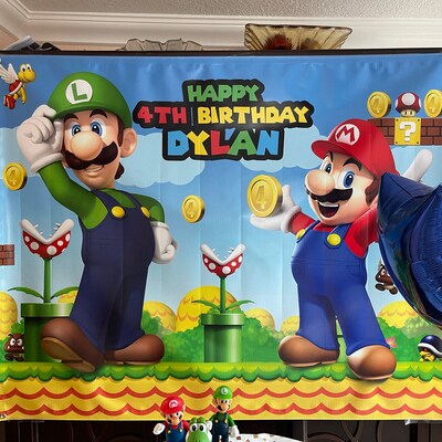 Super Mario Backdrop Banner, Luigi, Birthday Decoration, Kids Party ...