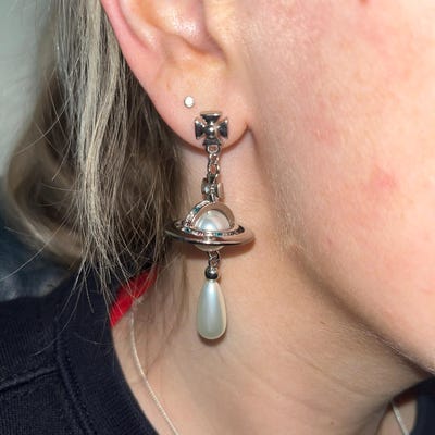 Silver Pearl Saturn Necklace Pearl Saturn Earrings Silver Necklace ...