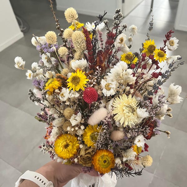 Wildflower Dried Flower Arrangement, Mauve Pink Tea Tree Whimsical ...