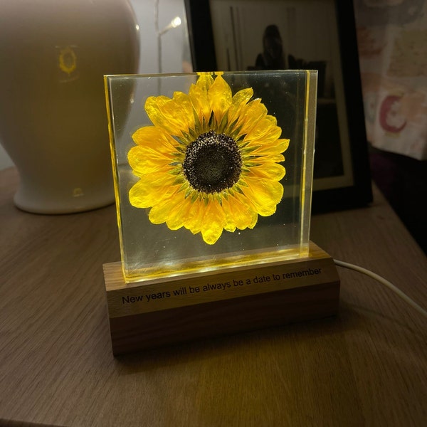 Real Sunflower Night Light, Sunflower Paperweight, Sunflower Decor ...