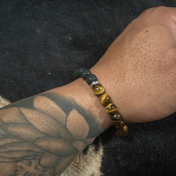 Tiger Eyes & Lava Rock Essential Oil Diffuser Bead High Quality Stretch ...