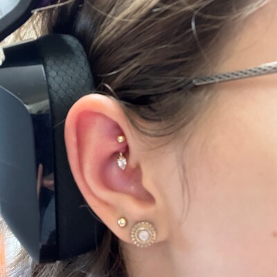 Golden Tear Drop Rook Piercing Curved Barbell..prung Set 16g..8mm..3mm ...