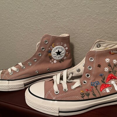 Mushroom and Flower Converse, Custom Embroidery Converse Sports, Floral ...