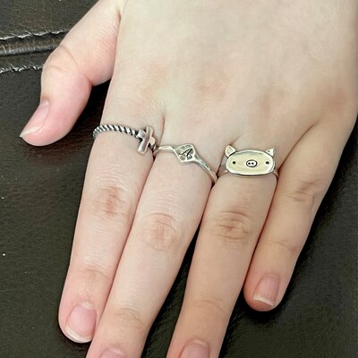 Sterling Silver Pig Ring Silver Pig Head Ring - Etsy