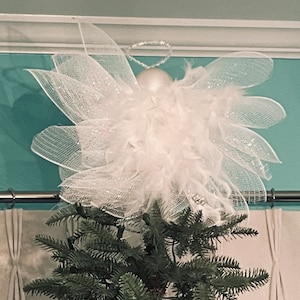 Deco Mesh Angel Tree Topper Ornament Silver Wreath Elegant Wreath ...