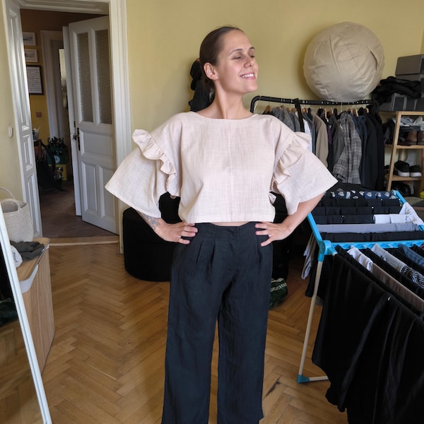 Drop Shoulder Ruffle Sleeve Top Sewing Pattern - Etsy