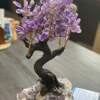 14 Tall Handmade Gemstone Tree W/ Crystal Cluster Base, 180 Total Gems ...