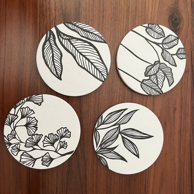 Botanical Coasters Set of 4 Ceramic Nature Plant Coasters Non - Etsy UK