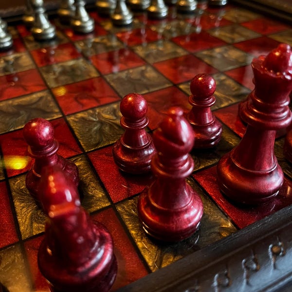 CHESS SET Bubble Gum Glow-in-the-dark Resin Handmade Chess Set Optional Tabletop Base Free ...