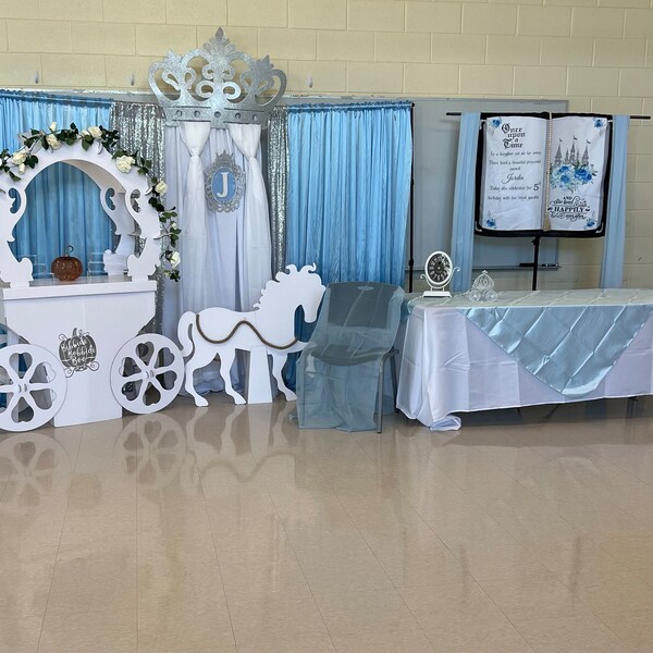 Blue Silver Princess Book Backdrop, Birthday, Bridal Shower, Baby ...