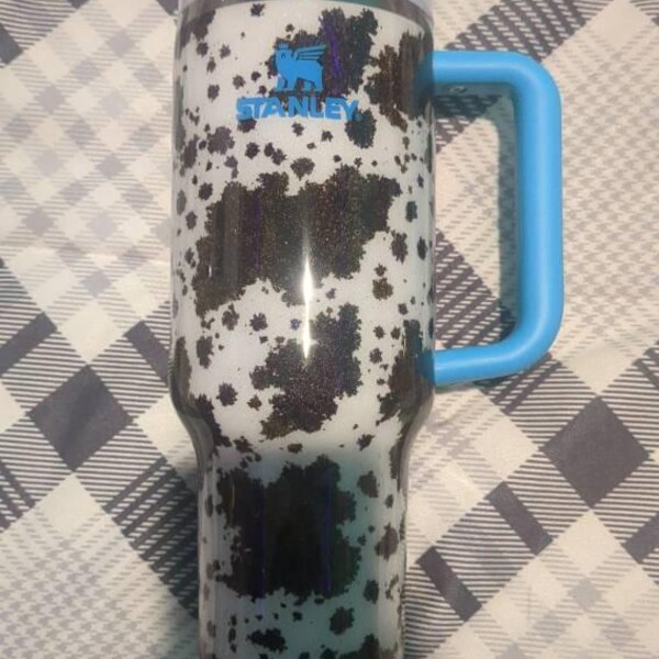 Custom Cow Hide - Authentic Stanley Tumbler - Epoxy Glitter Brown Cow ...
