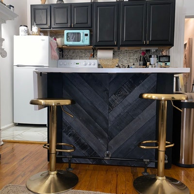 Vertical Oak Wood Slats Counter, Wood Retail Counter With One Shelf ...