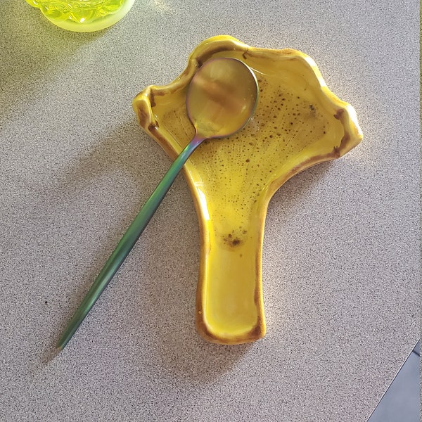 Ceramic Chanterelle Mushroom Spoon Rest Handmade Kitchen Yellow Spoon ...