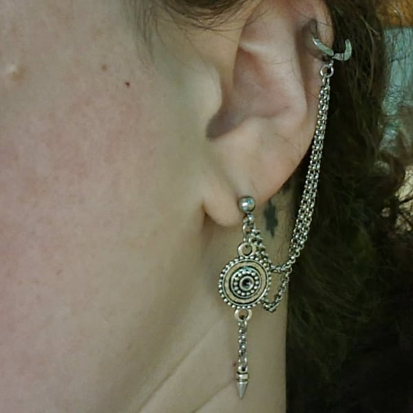 Bajoran Heart Filigree Cuff Earring, Triple Chain Stud Earring, Fancy ...