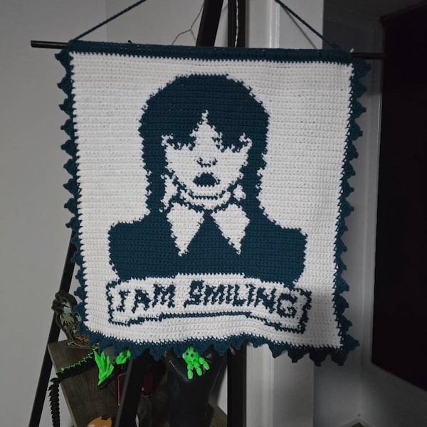 Crochet Wall Hanging Tapestry Pattern Wednesday Addams I Am Smiling - Etsy