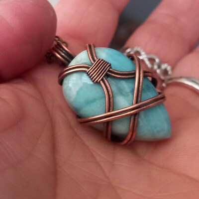 Aquamarine Beautiful Wire Wrapped Necklace/pendent/locket Handmade ...