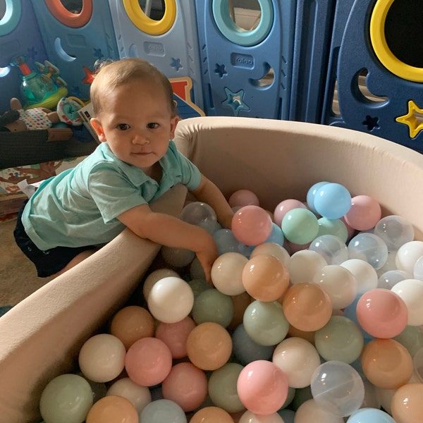 Beige Ball-pit Round +200 Balls Included Baby Foam Round Ball Pit, Ball ...