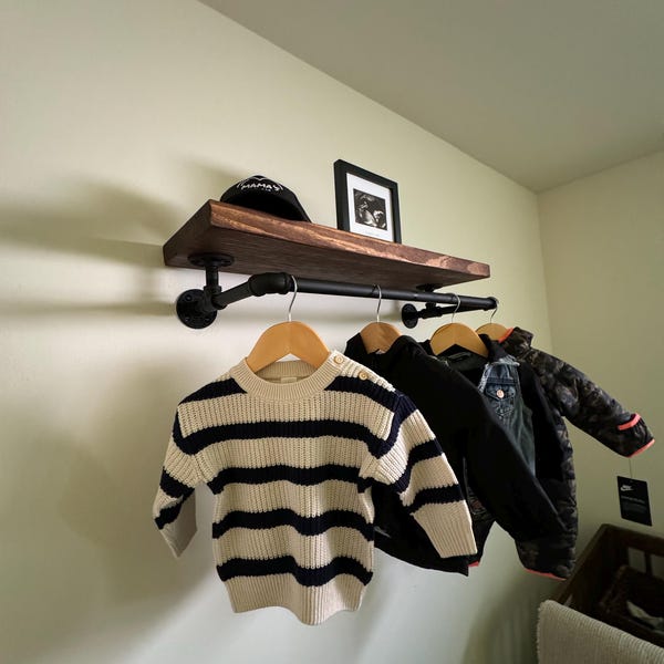 Laundry Room Bar With Attached Wood Shelf, Clothing Rack, Drying Bar ...