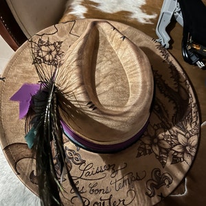 Hidden Gem's Womens Rancher Western Hand Burned Made to Order Cowgirl Extra Wide Brim ...