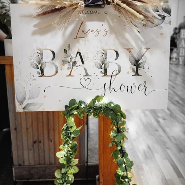 Greenery Baby Shower Welcome Sign, Printable Sage Green Baby Shower ...