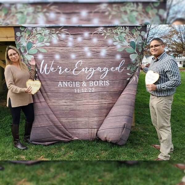 Engagement Photo Backdrop, We're Engaged Wedding Shower Outdoor Custom ...