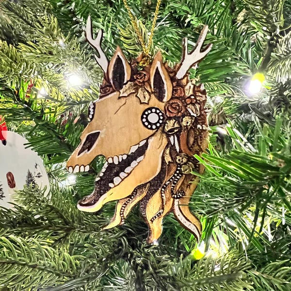 Mari Lwyd Ornament: Hand-stained Baltic Birch Cryptid Christmas - Etsy