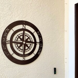 Personalized Compass Metal Sign Custom Coordinates Sign Nautical Decor ...
