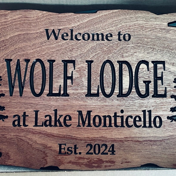 Outdoor Carved Sign, Custom Wooden Carved Cabin Sign, Pine Trees, Camp ...