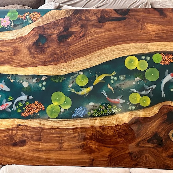 Koi Fish Table, Resin Art, Modern Table, Kitchen Table, Epoxy Table ...