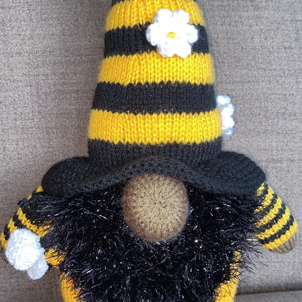 Bee Gnome Knitting Pattern: Knitted Gonk With Flowers (PDF Pattern ...