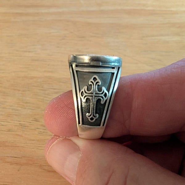 Christian Cross Men Promise Ring, Cross Handmade Wedding Band, Silver ...