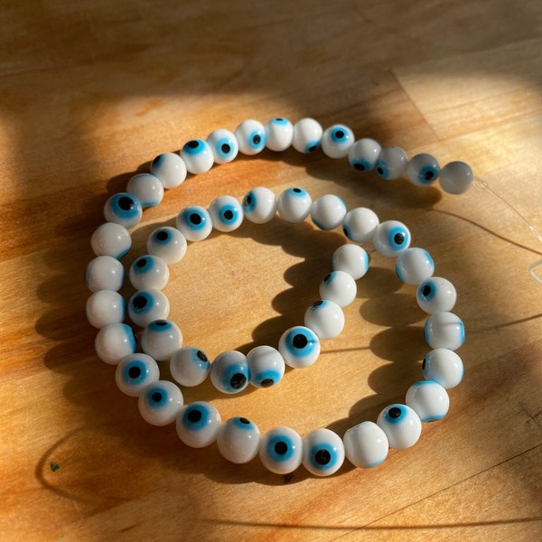 Blue Evil Eye Beads,white Light Blue Round Lucky Eye Beads,wholesale ...