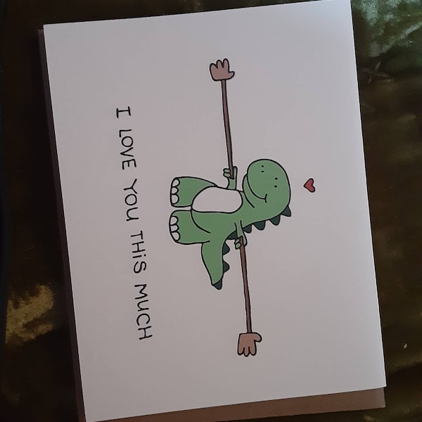 Cute Dinosaur Card - T-rex I Love You This Much, Love Card, Funny ...