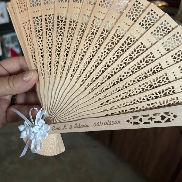 Personalized Wedding Fans; Custom Wedding Favors; Intricately Carved ...