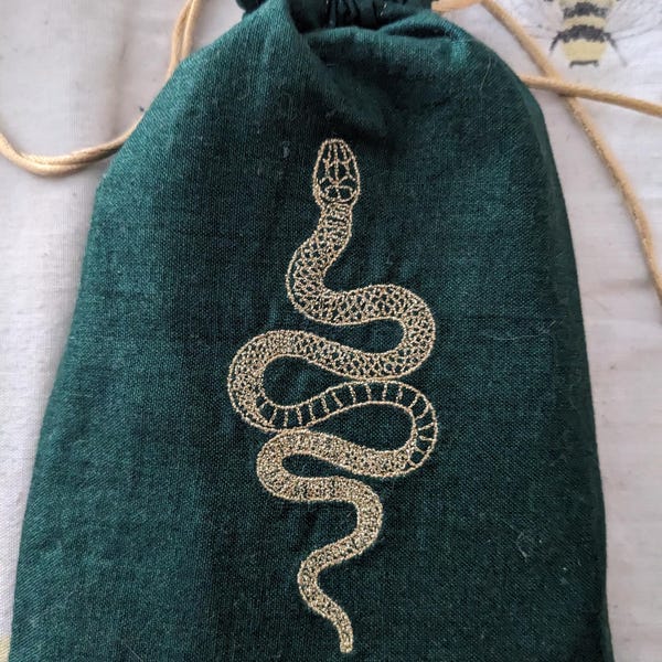 Embroidered Gold Snake Drawstring Bag, Handmade, Silk Lined - Etsy