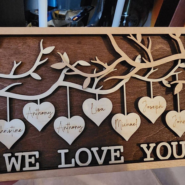 Family Tree Hanging Heart 3D Wall Hanging Decoration or Gift With Stand ...