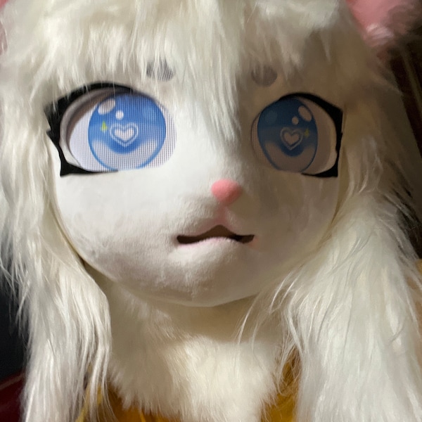 Kig Head Fursuit Furry Head Japan Style,white Cat Mask, Mask King Cat ...